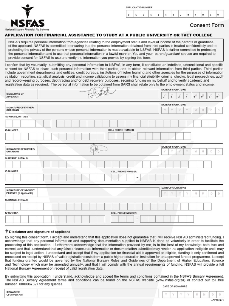 NSFAS 2024 Applications Consent Form | PDF