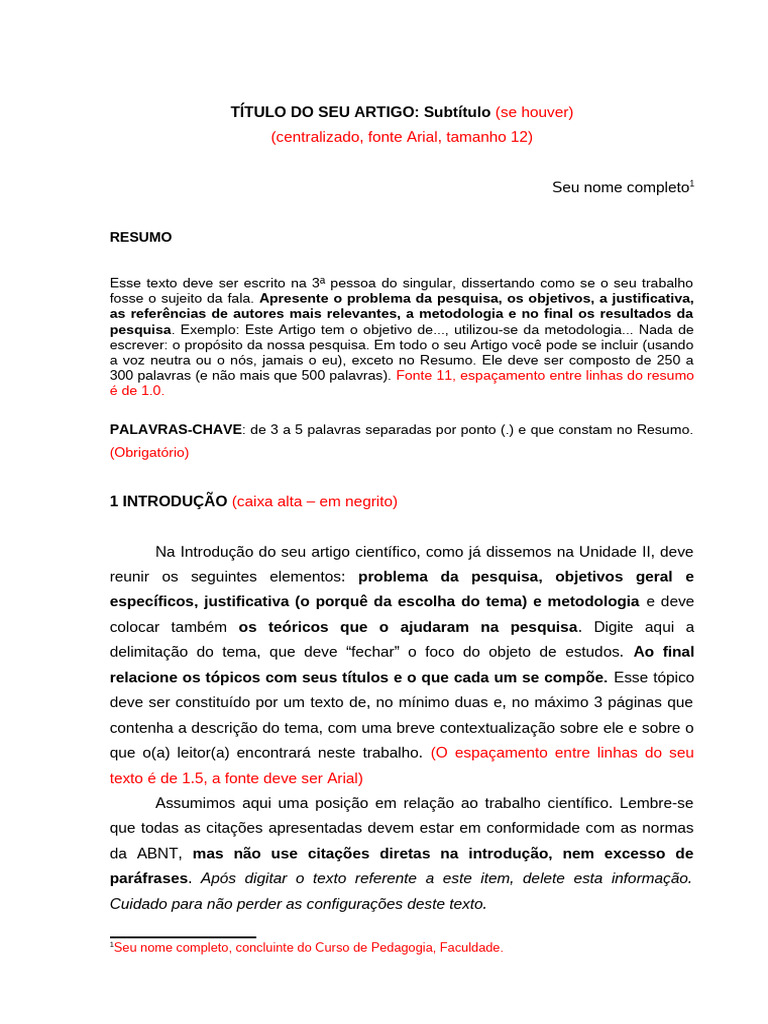 Tcc Modelo Pedagogia Pdf Citação Abstract Resumo