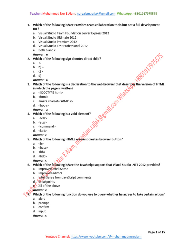 MCQ 2 From Nur E Alam ,HTML, CSS, JavaScript | PDF | Html Element | Html MCQ 2 From Nur E Alam ,HTML, CSS, JavaScript | PDF | Html Element | Html