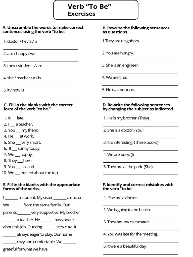 Verb To Be Exercise Worksheet Yellow Cute Simple Style | PDF ...