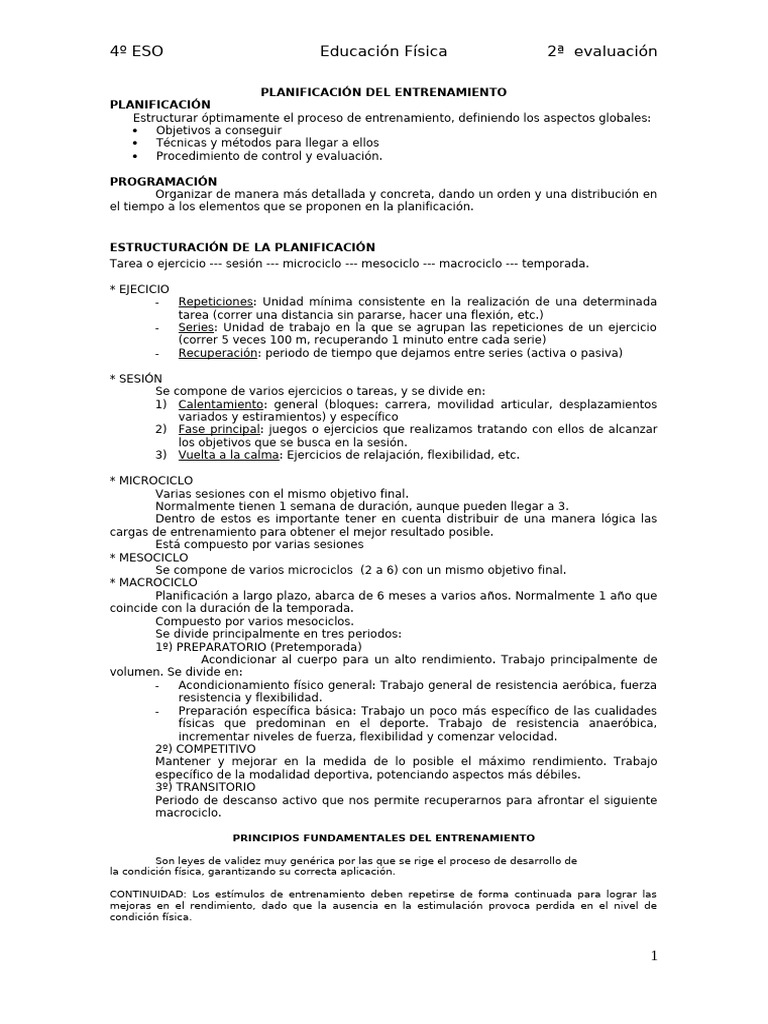 4o Eso 2a Evaluacion Teoria Trabajo 1 | PDF | Flexibilidad (anatomía) | Planificación
