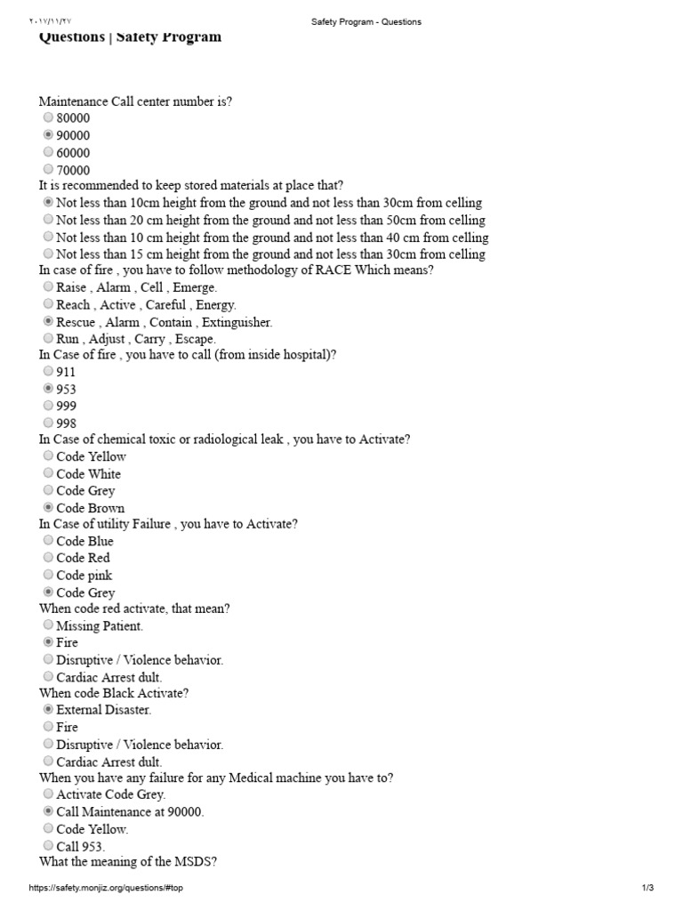 Safety Program Questions & Answers KKUH KSUMC | PDF | Safety