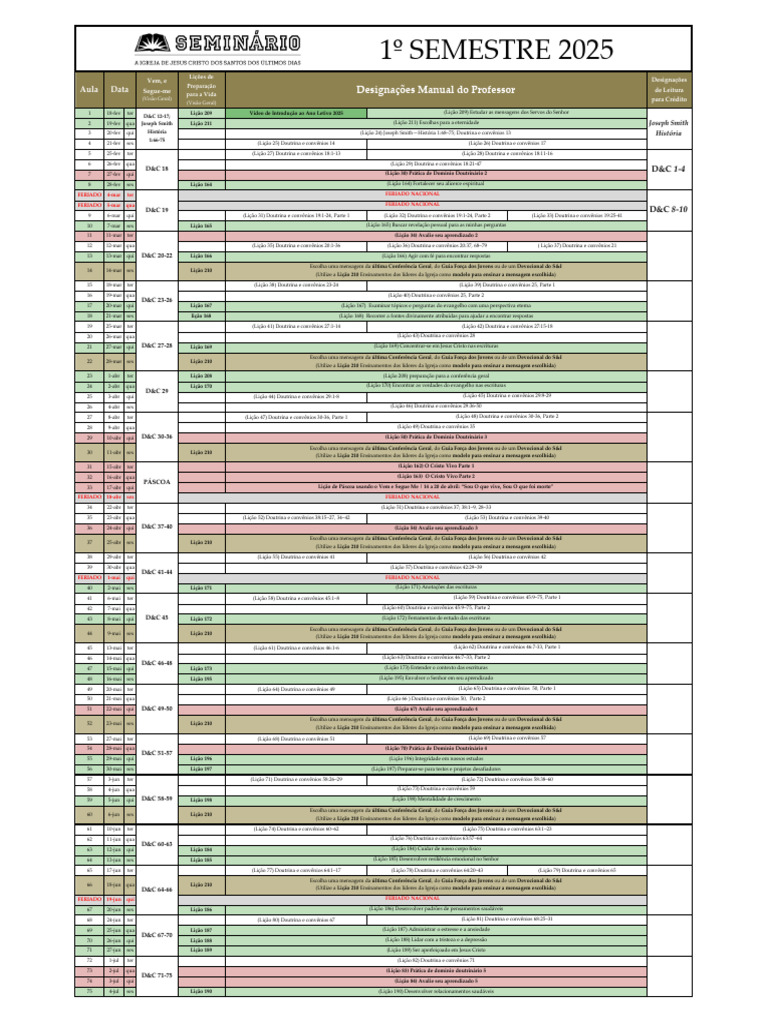 Seminário Calendário de Aulas 2025 1° Sem-1 | PDF | Doutrina | Crença e ...