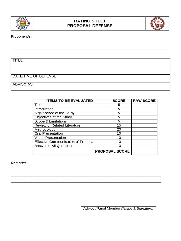 Rating Sheet Proposal Defense | PDF