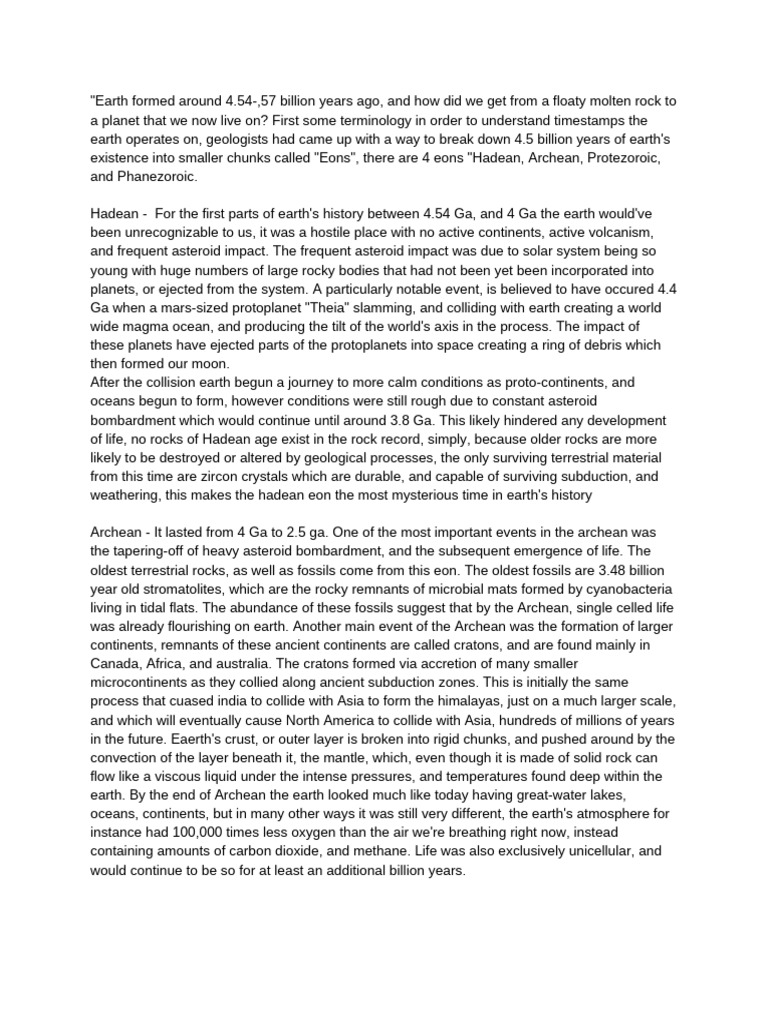 History of The Earth Part 1 - Hadean, Archean, and Proterozoic Eons ...