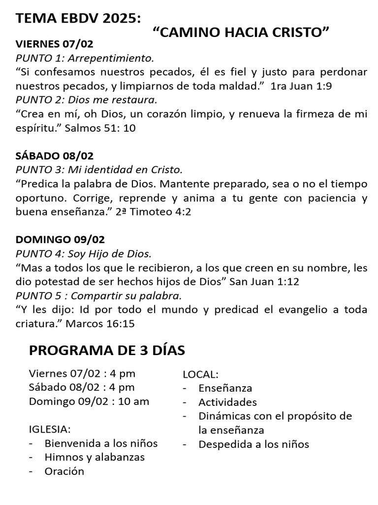 Ebdv 2025 Programa | PDF | Cristo (título) | Contenido bíblico