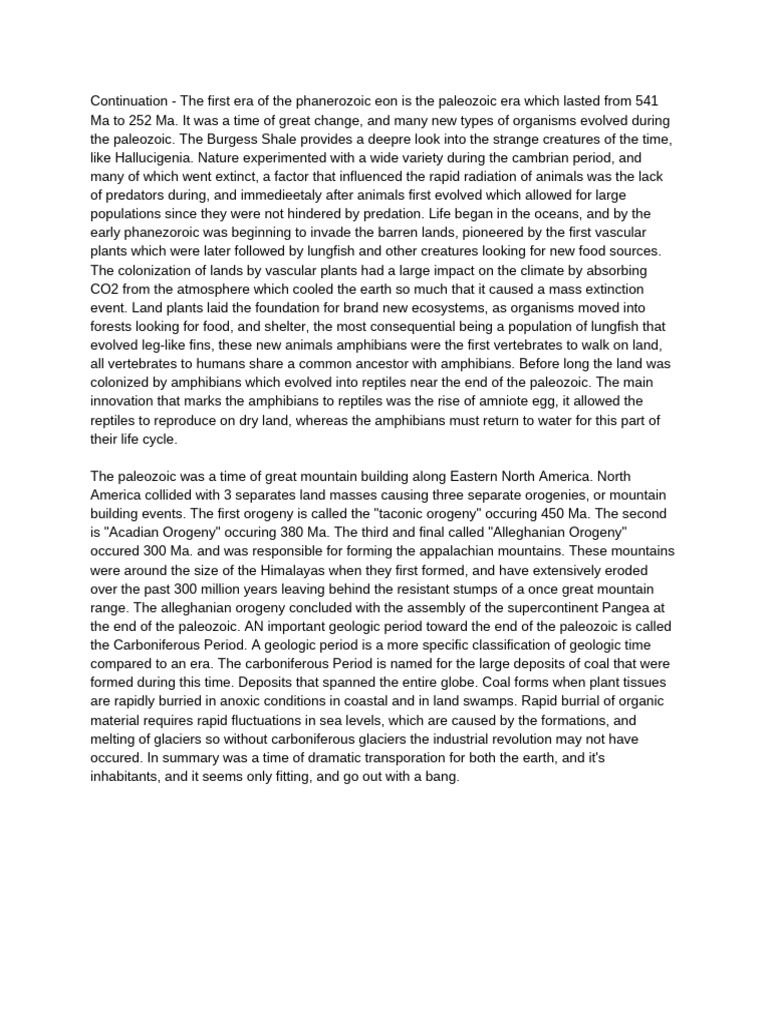 History of the Earth Part 2_ Phanerozoic Eon – Paleozoic Era | PDF ...