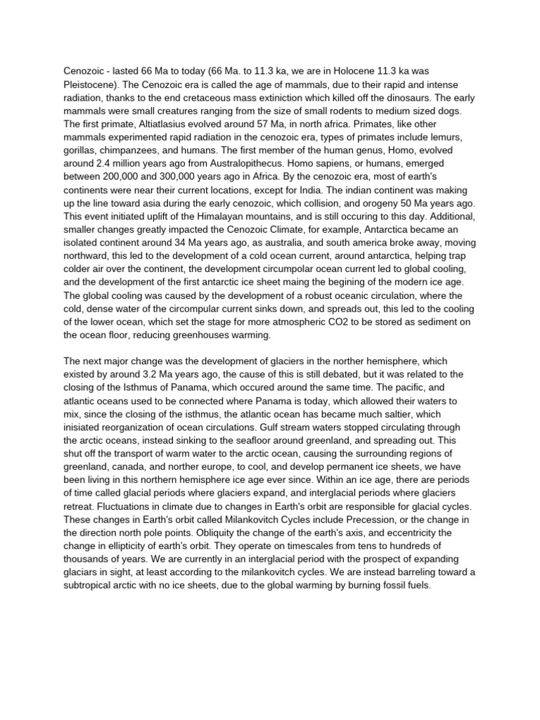 History of The Earth Part 4 - Phanerozoic Eon - Cenozoic Era | PDF ...