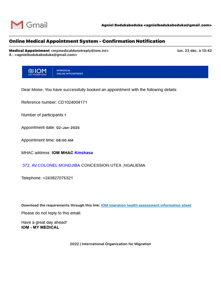 Online Medical Appointment System - Confirmation Notification | PDF