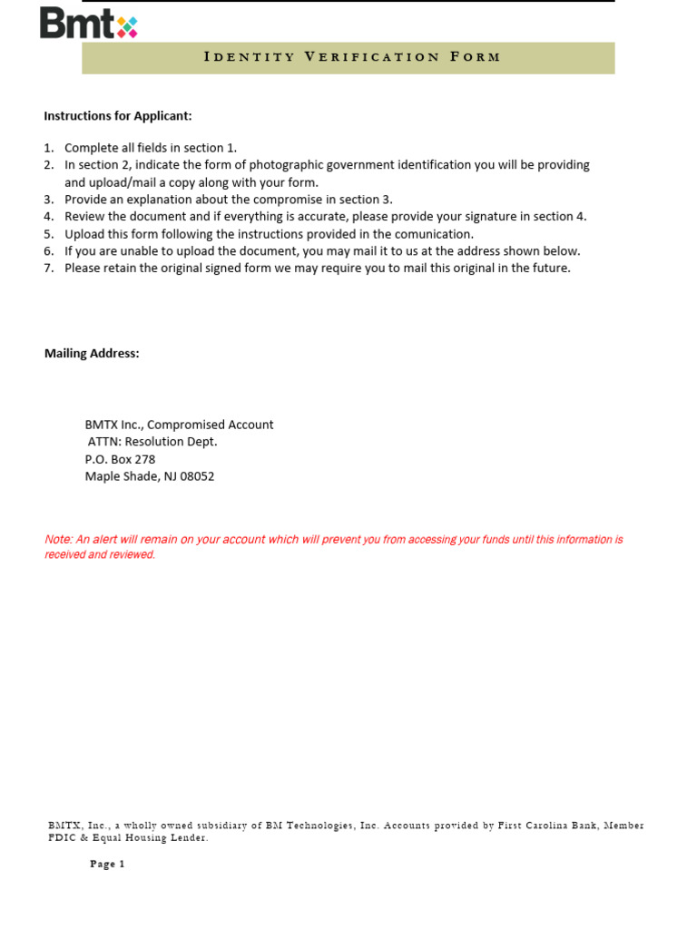 BMTX Identity Verification Form-V4 - 5-5-24 | PDF | Identity Document ...