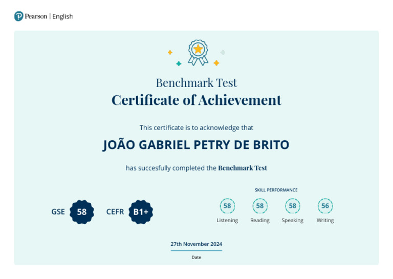Benchmark Test Certificate for João Brito | PDF