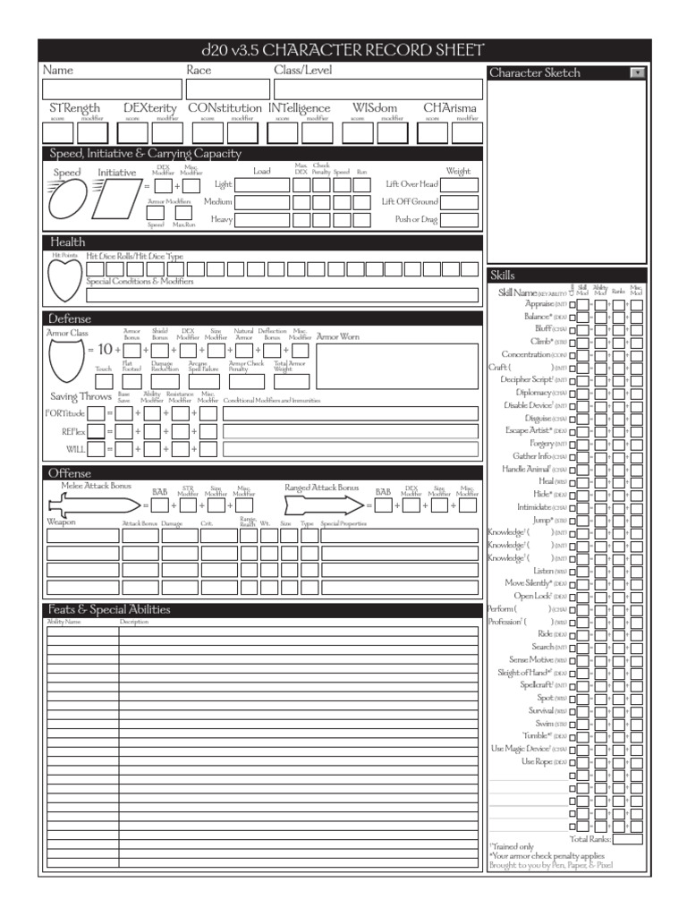 Blank Character sheet [3.5] | PDF