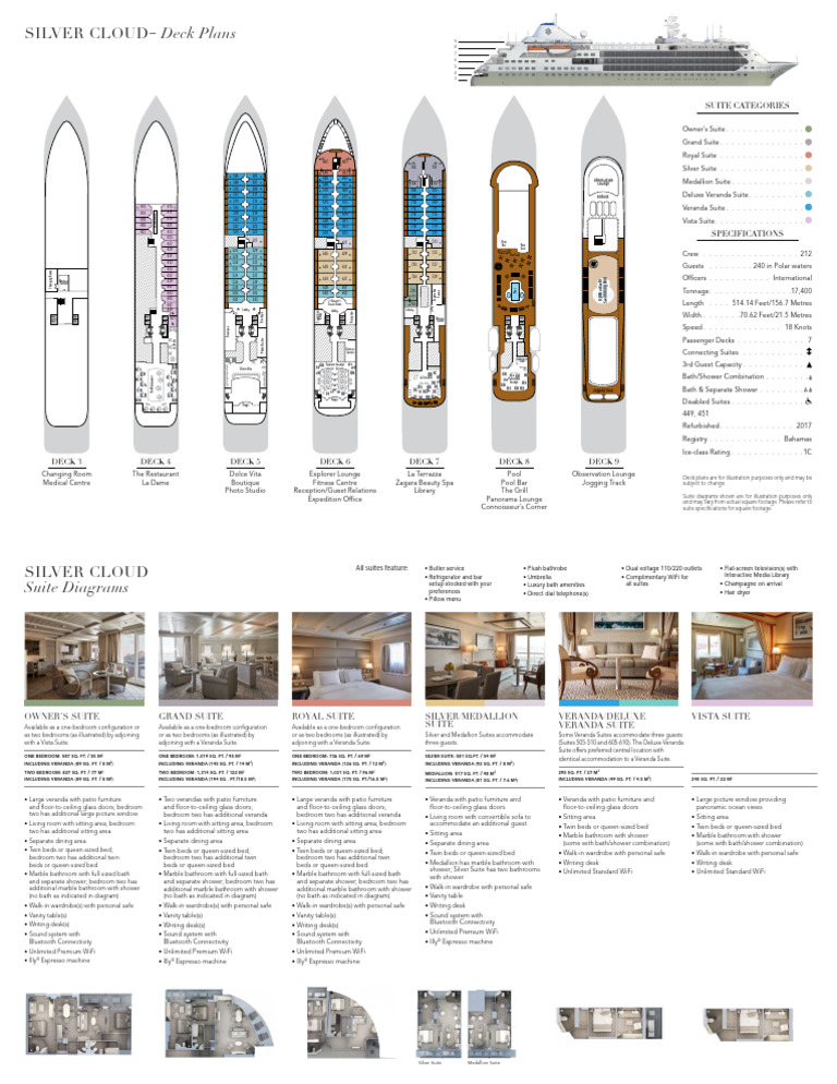Silversea Luxury Cruises Silver Cloud Deck Plan Updated | PDF | Room | Bedroom