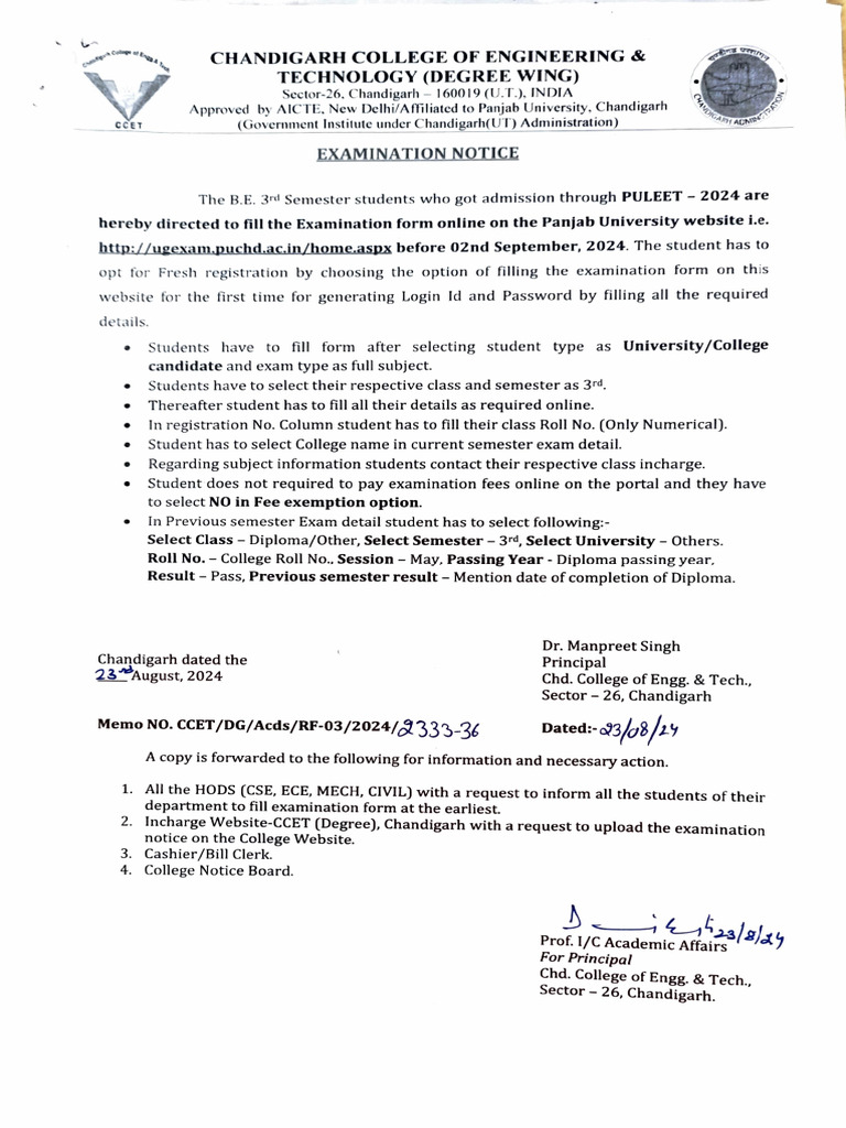 Examination Notice For PULEET Students | PDF | Educational Stages ...