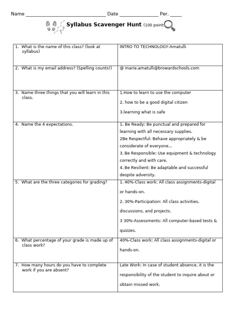 Syllabus Scavenger Hunt-2-2 | PDF
