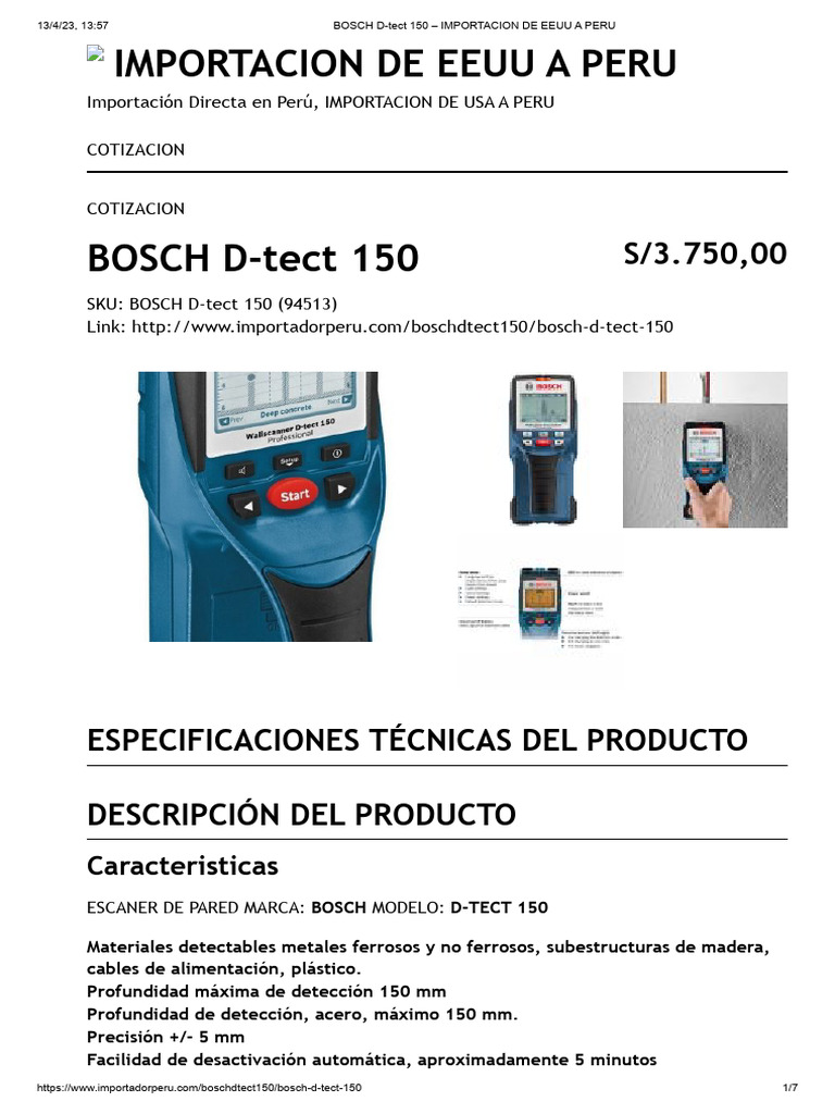 BOSCH D-Tect 150 - IMPORTACION DE EEUU A PERU | PDF