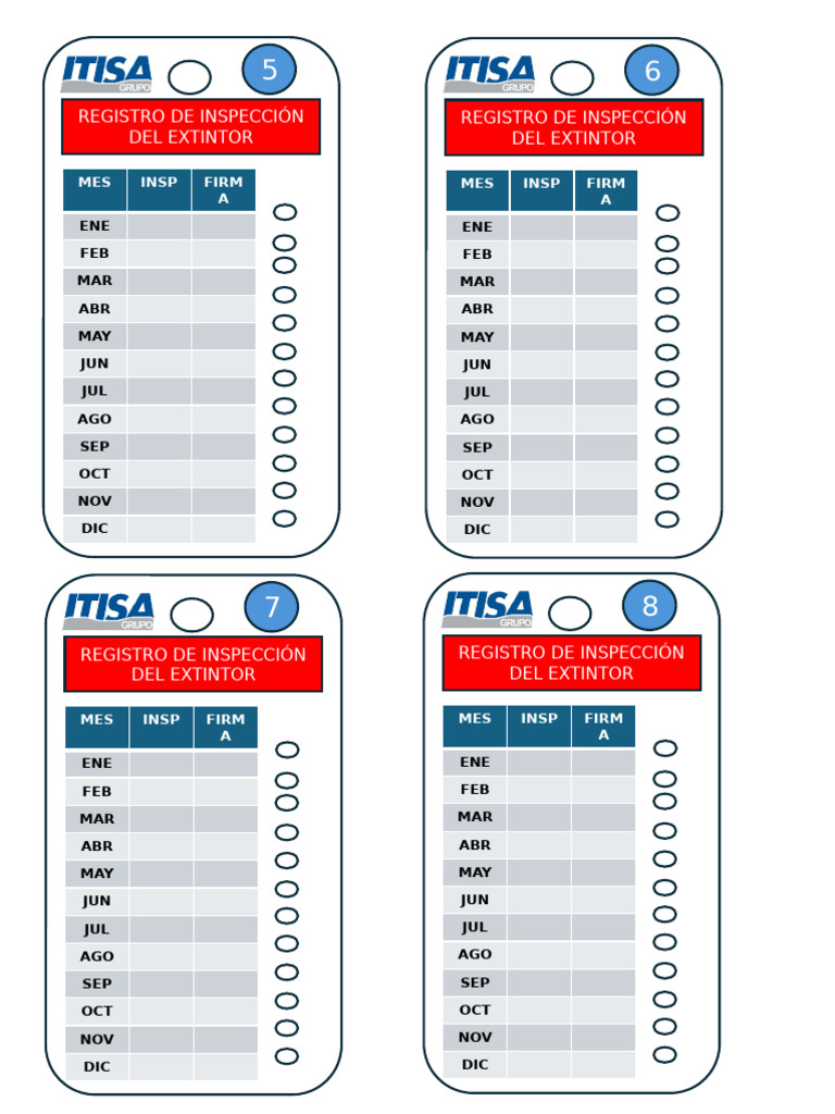 Tarjetas de Inspeccion de Extintores | PDF