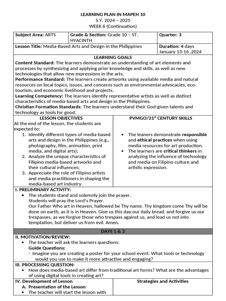 MAPEH 10 Q3 WEEK 5 | PDF | Lord's Prayer | Learning