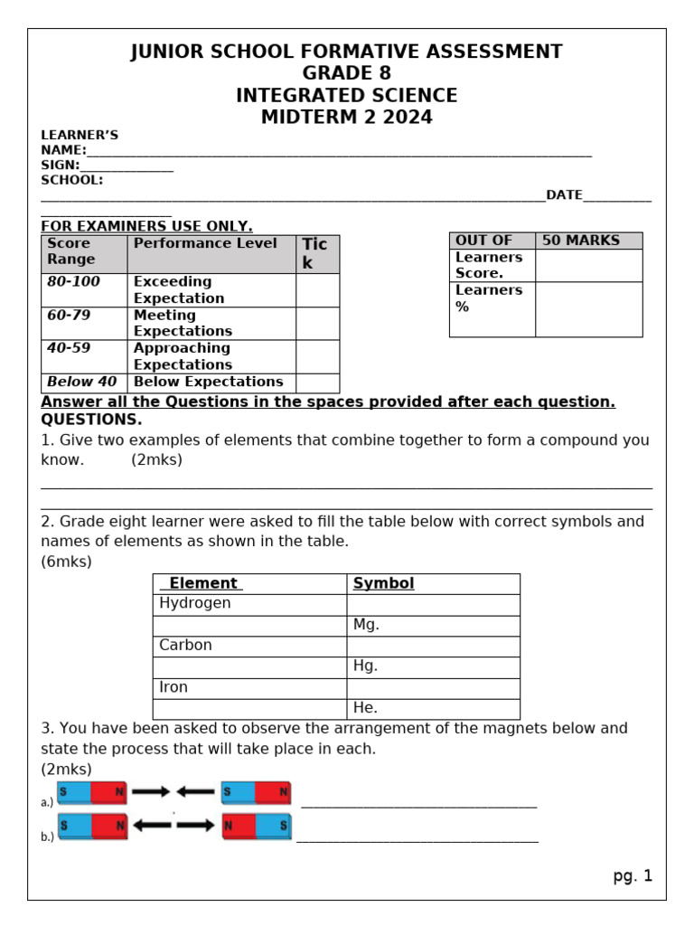 g8 Integrated Science 2024 Teacher - Co .Ke 15 | PDF | Chemical ...