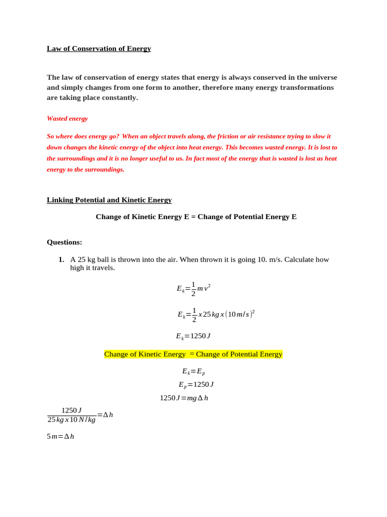 Conservation of Energy Explained | PDF | Kinetic Energy | Potential Energy