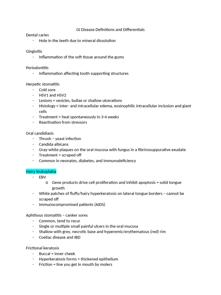 GI Disease Definitions and Differentials | PDF | Esophagus | Crohn's ...