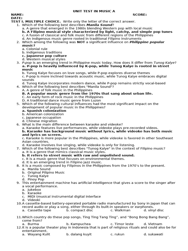 Arts Quiz 1 - Copy | PDF | Philippines | Popular Music