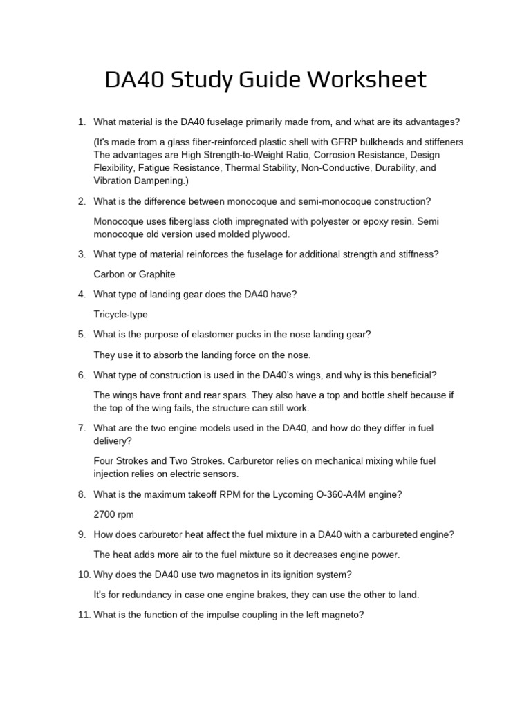 DA40 Worksheet 2025 | PDF | Mechanical Engineering | Aviation