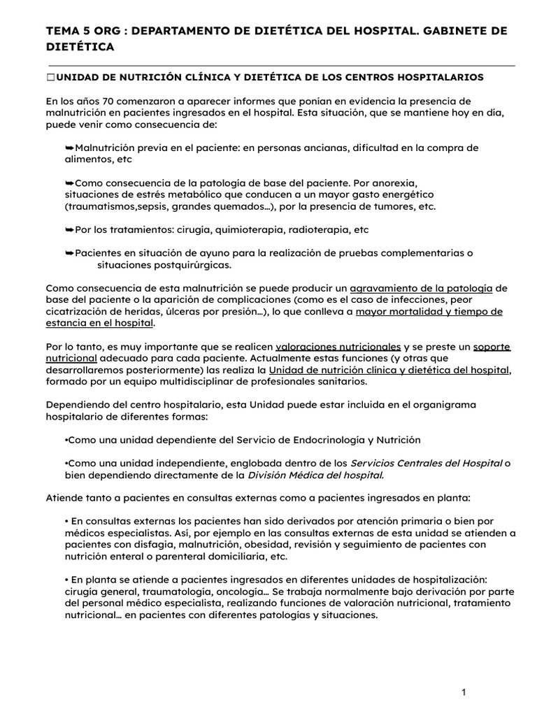 Tema 5 ORG | PDF | Dietético | Hospital