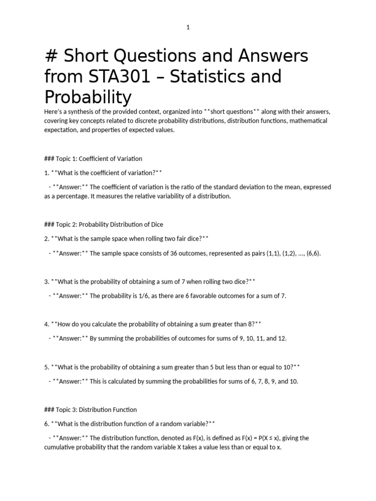 Short Questions and Answers From STA301 by Me | PDF | Estimator | Variance