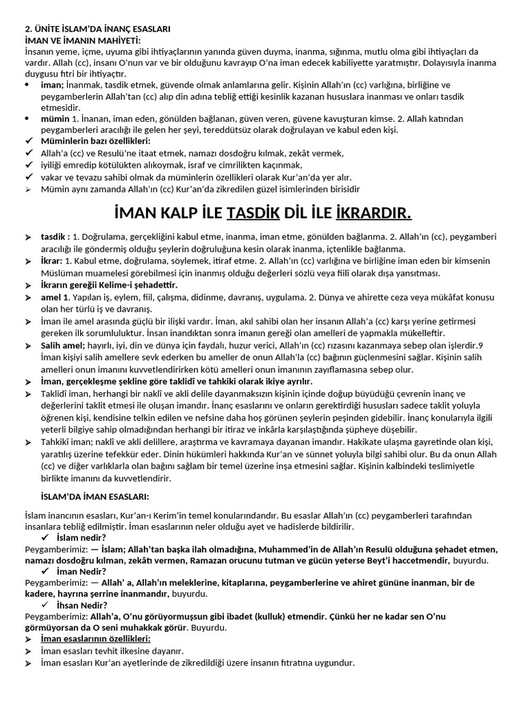 Sınıf 2. Ünite DKAB NOT | PDF