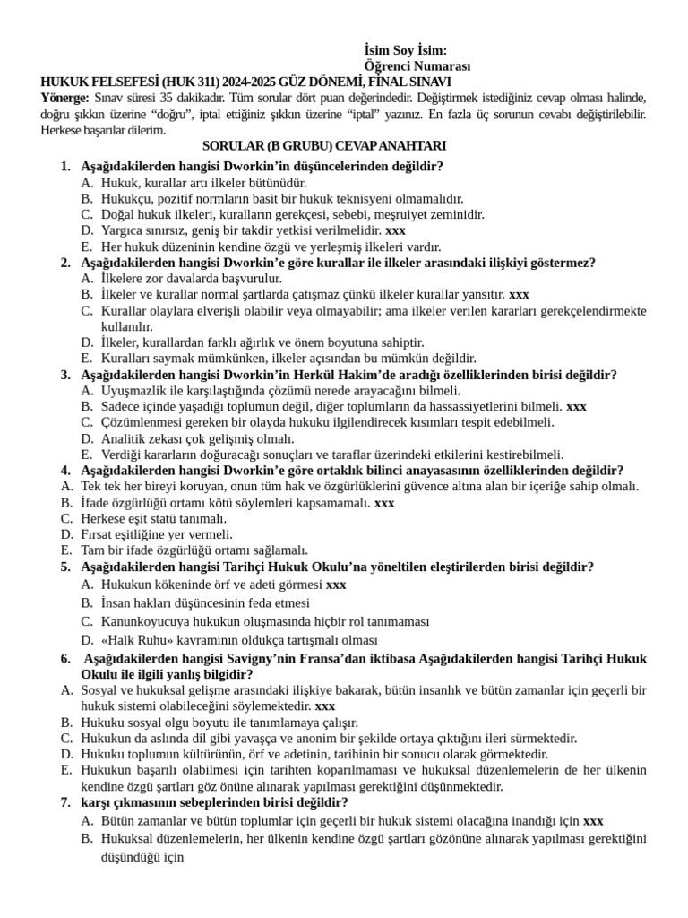 Final-Felsefe B Grubu Cevaplar | PDF