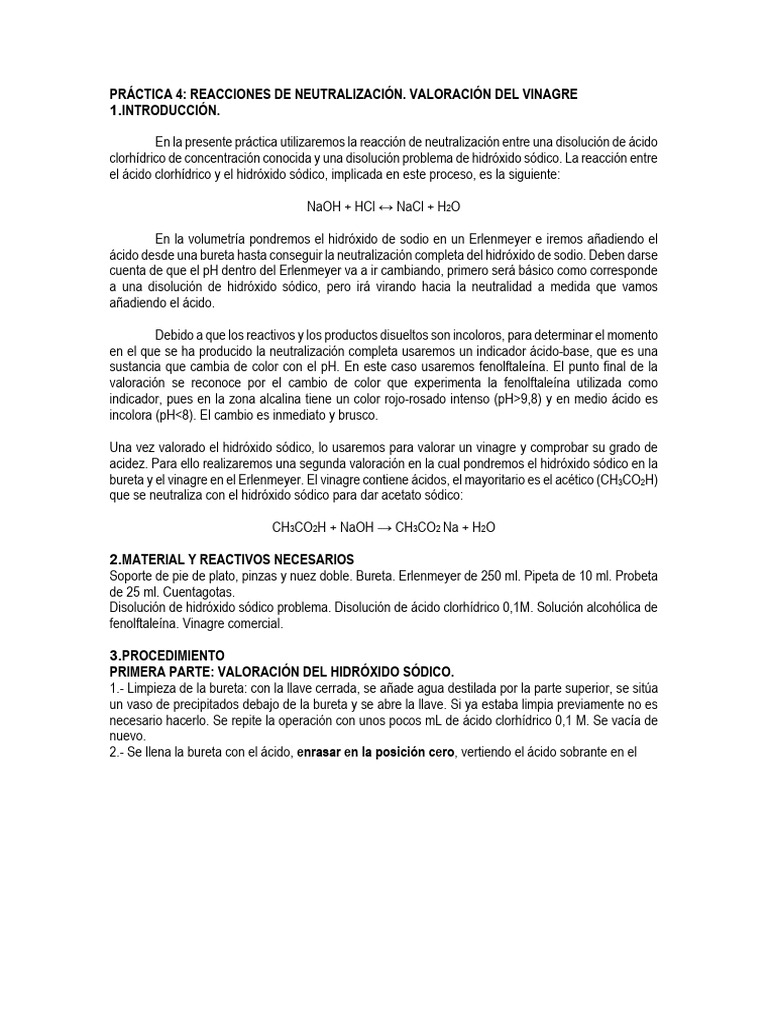Valoración de Vinagre y NaOH | PDF | Valoración | Química