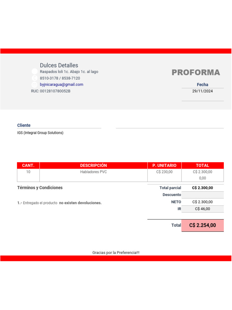 FORMATO COTIZACIÓN - PROFORMA HABLADORES | PDF