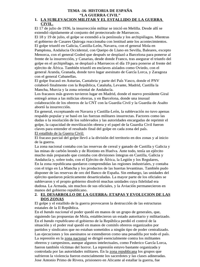 Tema 16 | PDF | Francisco franco | guerra civil Española