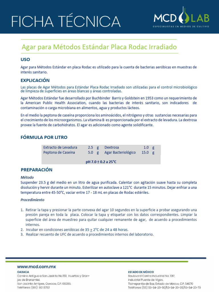 FT Agar Métodos Estándar Placa Rodac Irradiado | PDF | Biología ...