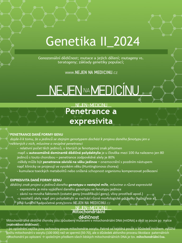 Genetika - II - gonozomÃ¡lnÃ D - Mutace - Metody - 2024 | PDF