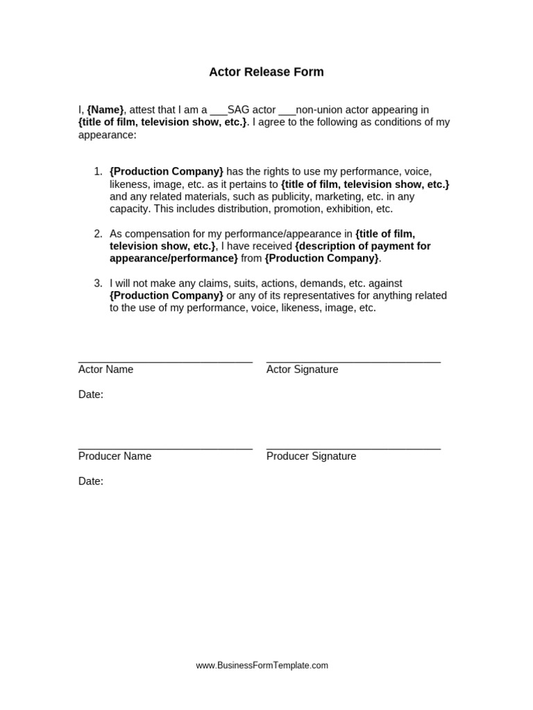 Actor Release Form | PDF