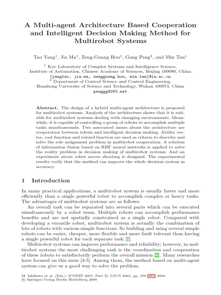 a-multiagent-architecture-based-cooperation-and-intelligent-deci | PDF | Robot | Robotics