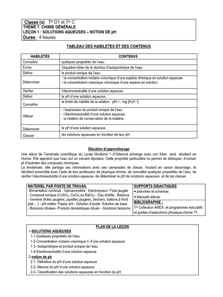 Chap 5 - Solutions Aqueuses-Notion de PH | PDF | Ph | Ion