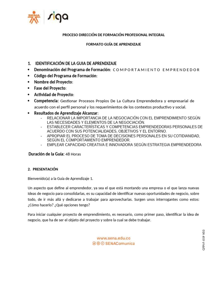 Guia Complementario Comportamiento Emprendedor | PDF | Iniciativa empresarial | Análisis FODA