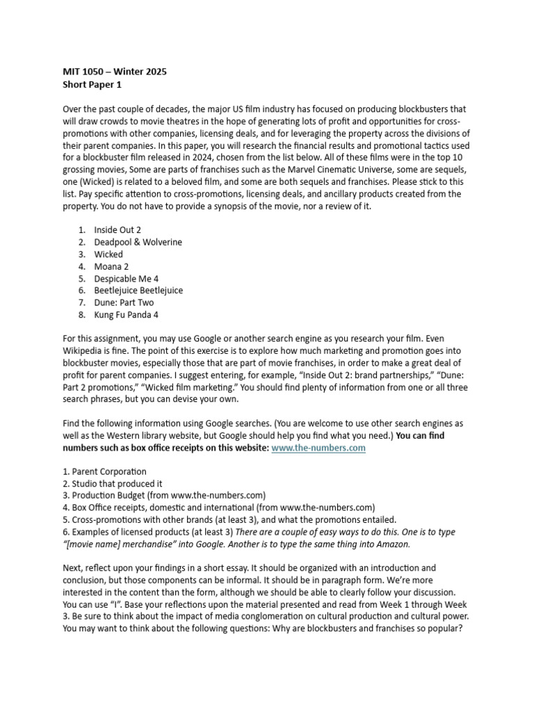 MIT 1050b W25 Short Paper 1 Assignment | PDF