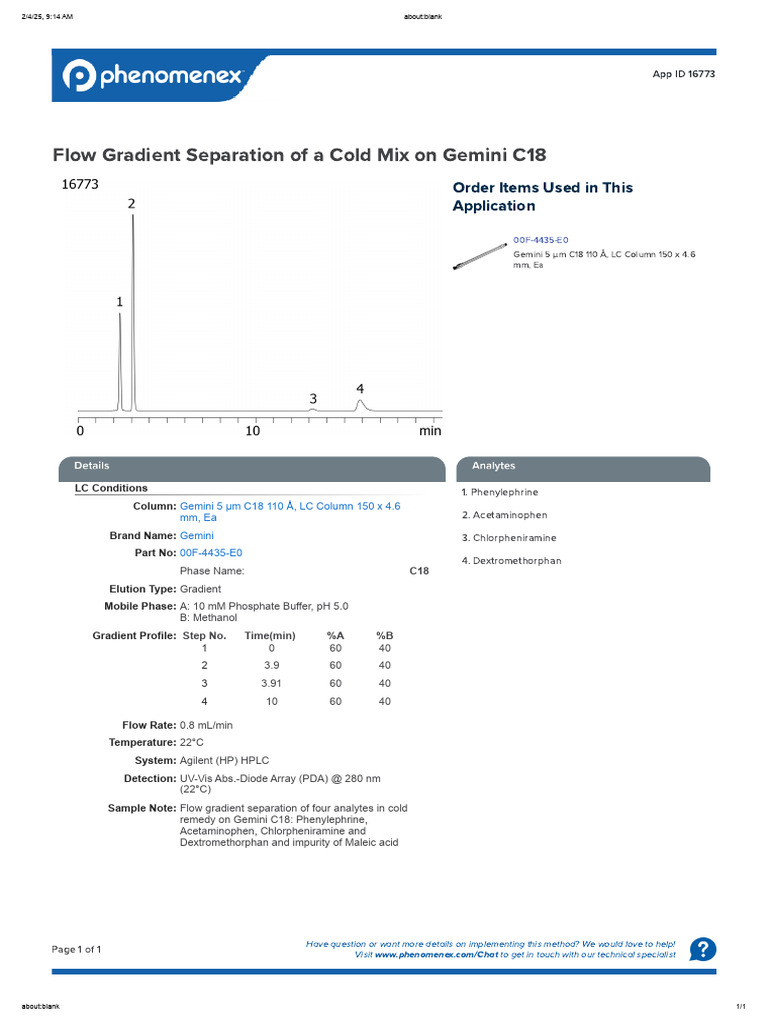 HPLC Application 16773 Flow Gradient Separation of A Cold Mix On Gemini ...