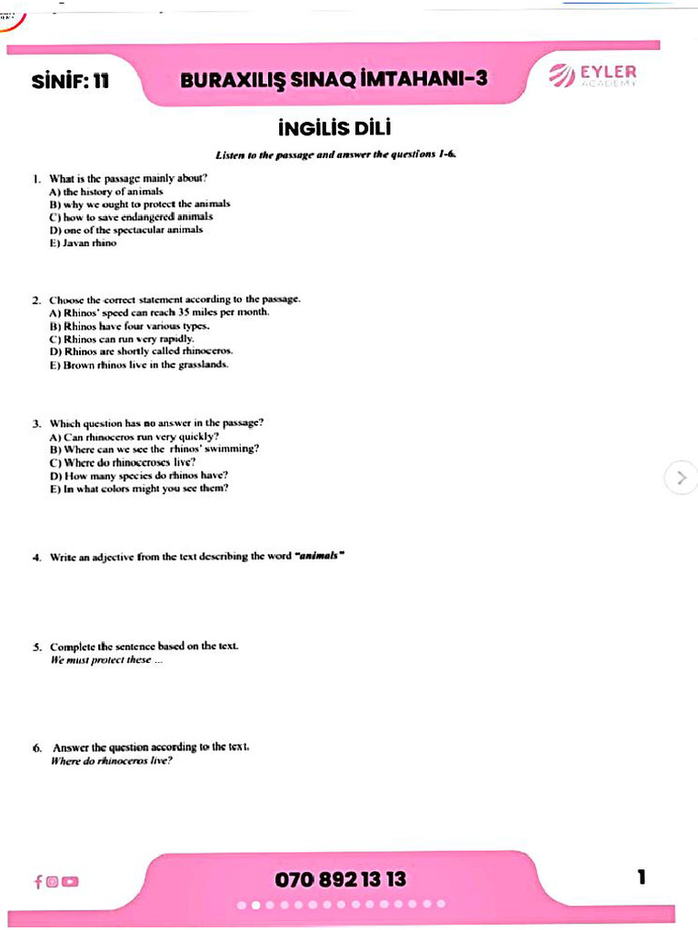 Sinaq 11 sinif EYLER AKADEMI | PDF