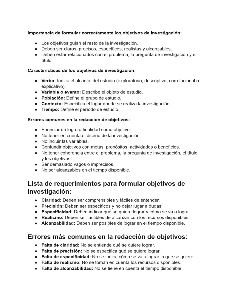 Importancia de Formular Correctamente Los Objetivos de Investigación | PDF