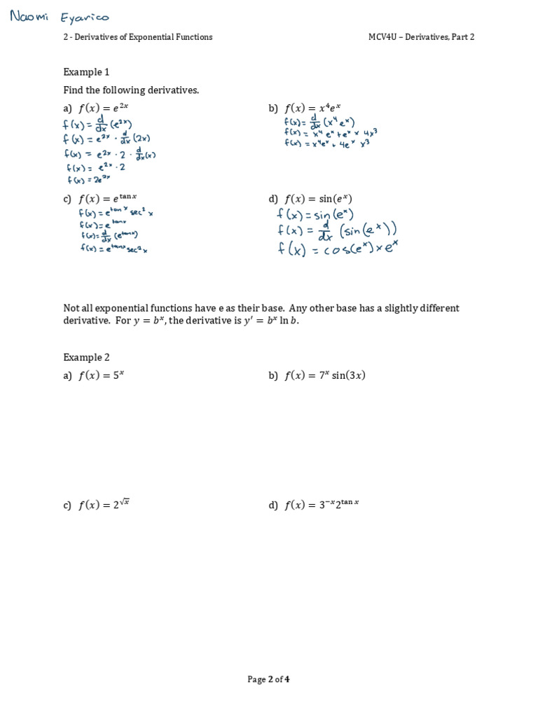 Exponential Function Derivatives Guide | PDF | Derivative | Operator Theory