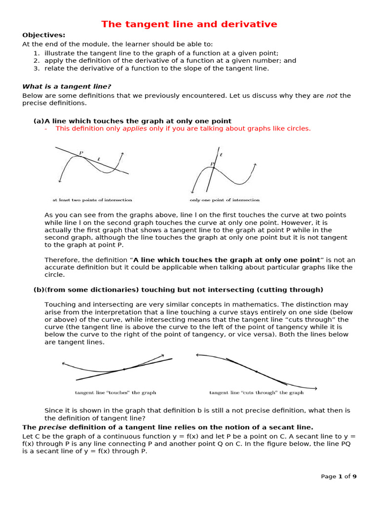 MODULE 6 Basic Calculus | PDF | Tangent | Elementary Mathematics