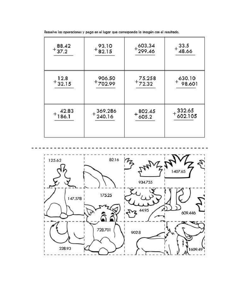 Sumas Punto Decimal Rompecabezas | PDF