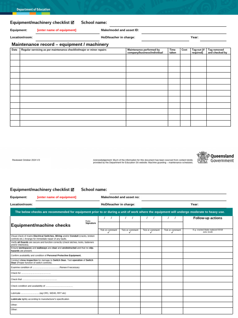 Equipment Maintenance Register Template | PDF | Manufactured Goods