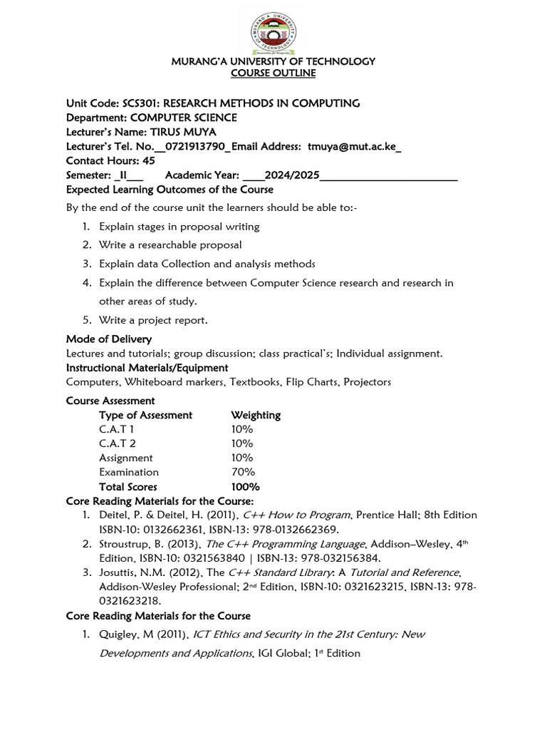 Scs301 Research Methods in Computing Course Outline | PDF | Methodology ...