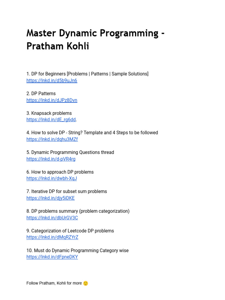 Master Dynamic Programming - Pratham Kohli | PDF